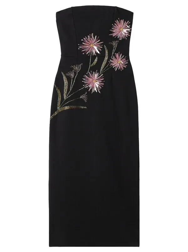 Staud Strapless Embellished Crepe Midi Dress - Black