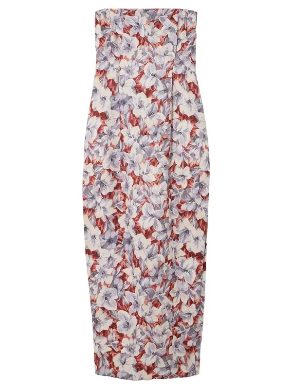 Posse Rosalie Strapless Floral-print Linen Midi Dress - Multi