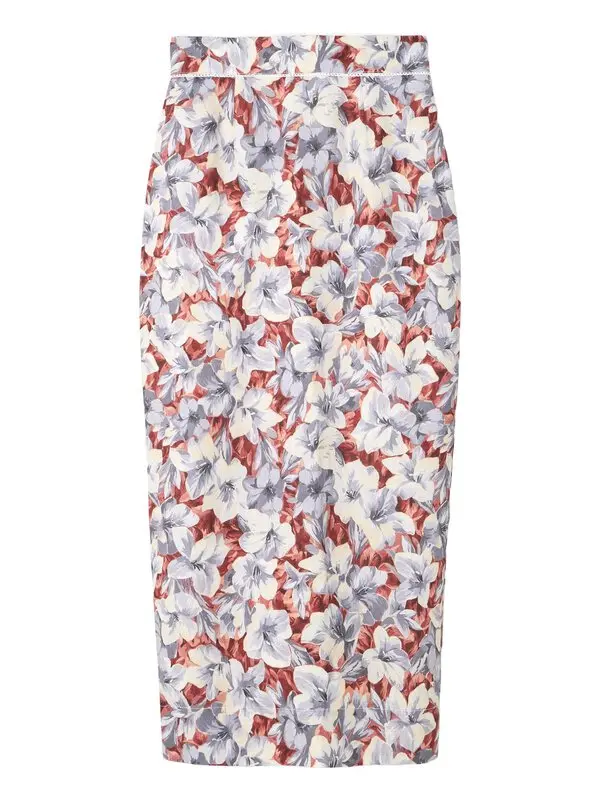Posse Emma Floral-print Linen Midi Skirt With Lace Trim - Multi