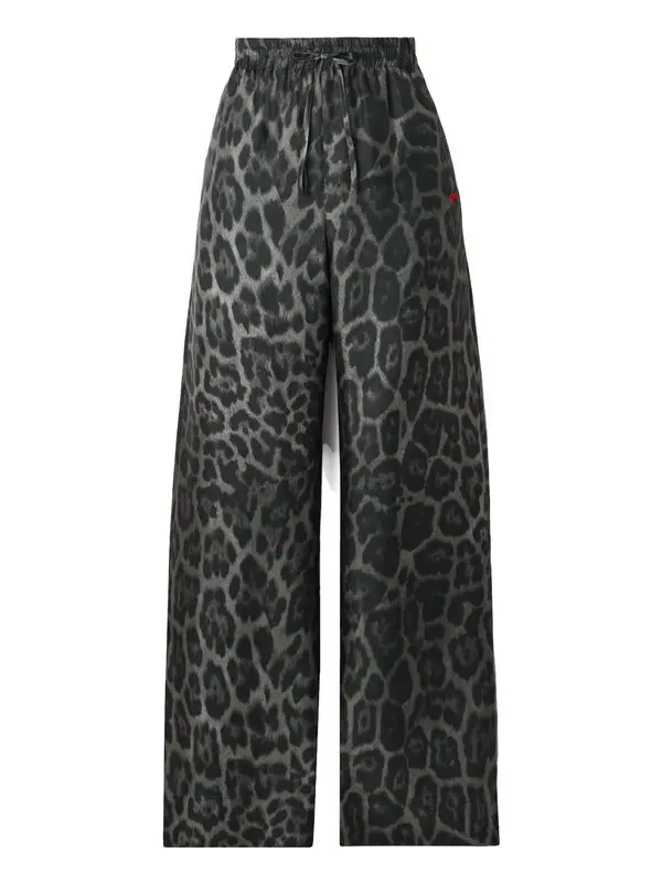 Stella McCartney Leopard-print Silk-satin Pants - Gray