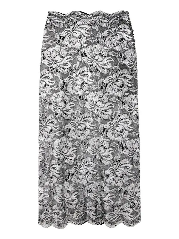 Rabanne Scalloped Metallic Stretch-lace Midi Skirt - Silver