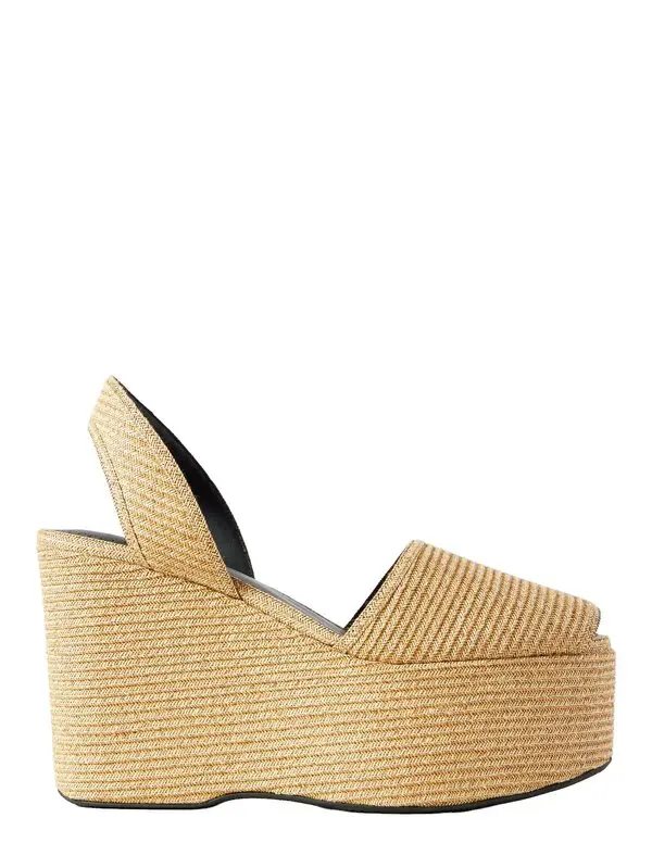 Alaïa Straw Slingback Platform Wedge Sandals - Neutrals