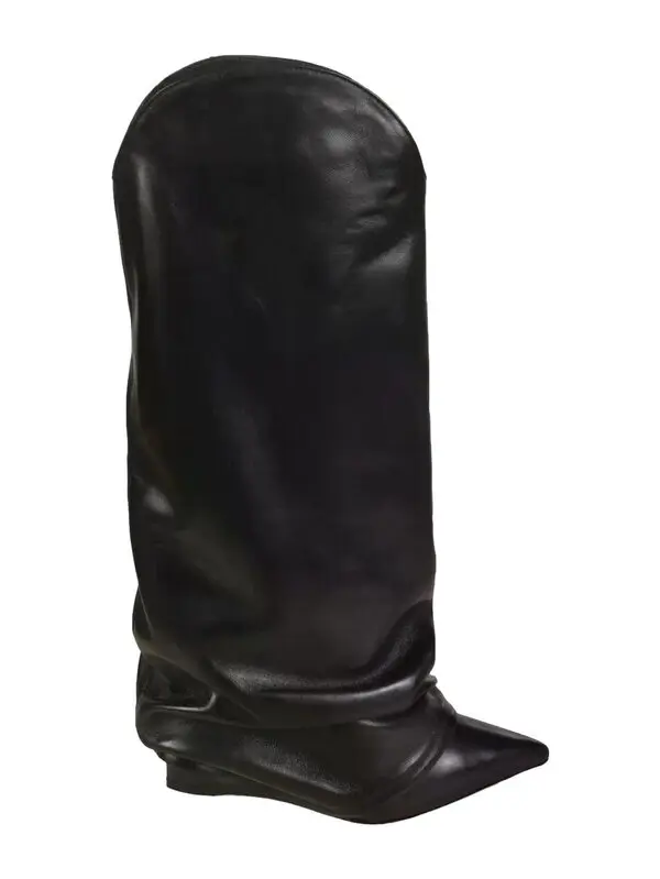 LE SILLA Slouch Leather Boots - Black