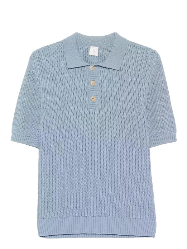 Eleventy Ribbed Cotton Polo Shirt - Blue