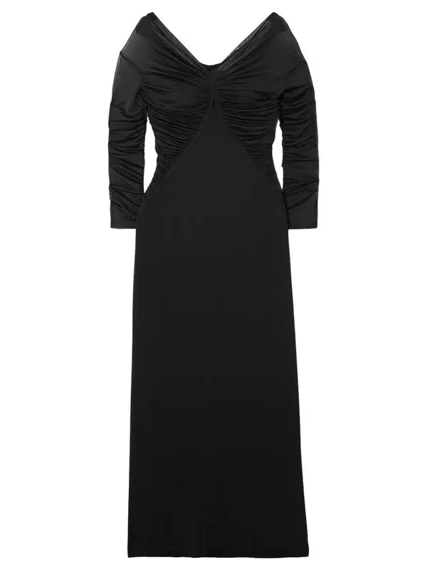 Max Mara Locri Tulle-trimmed Jersey Midi Dress - Black