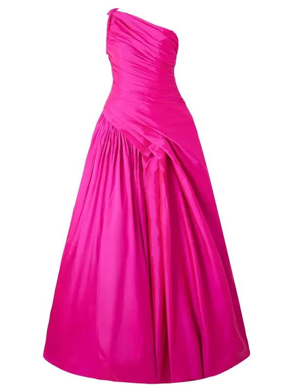 MARMAR HALIM One-shoulder Ruched Pleated Taffeta Gown - Pink
