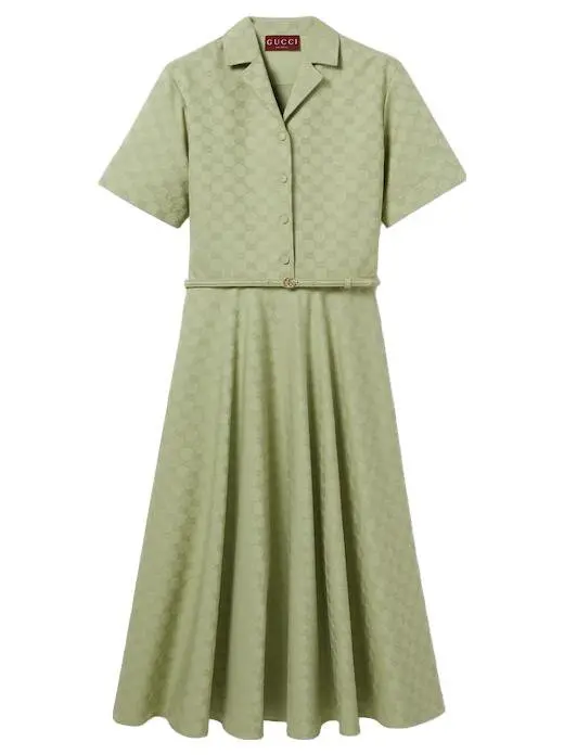 Gucci Gg Cotton Gabardine Mid-length Dress - Green
