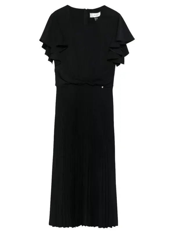 NISSA Pleated Ruffle Midi Dress - Black