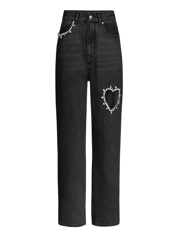 AREA Crystal-embellished Heart Jeans - Black
