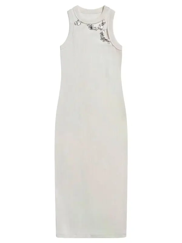AREA Crystal-embellished Ribbed Knit Midi Dress - White