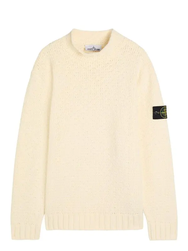 Stone Island Logo Cotton-chenille Jumper - Ivory