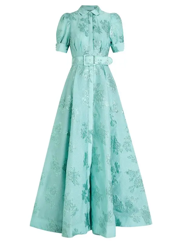 Rebecca Vallance Benette Floral-jacquard Cloqué Gown - Teal