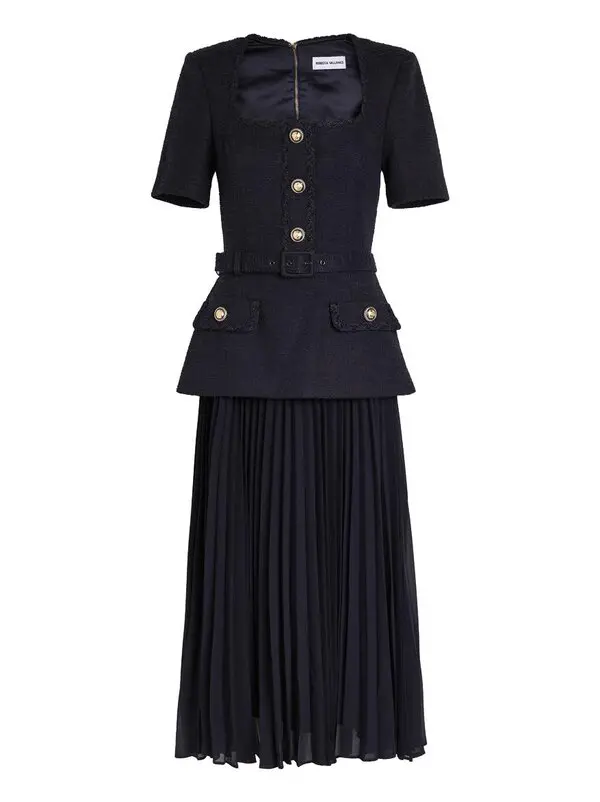 Rebecca Vallance Layered Tweed Midi Dress - Navy