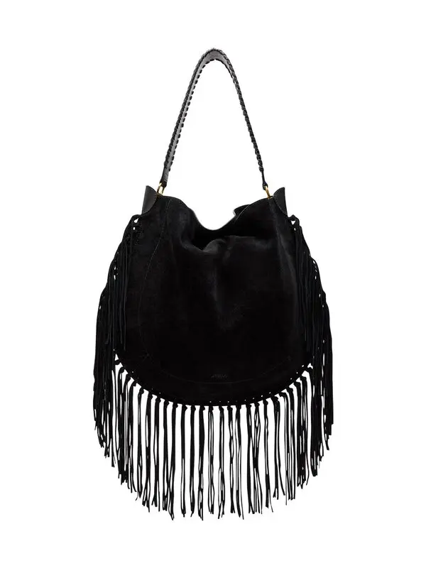 Isabel Marant Oskan Hobo Fringed Suede Shoulder Bag - Black