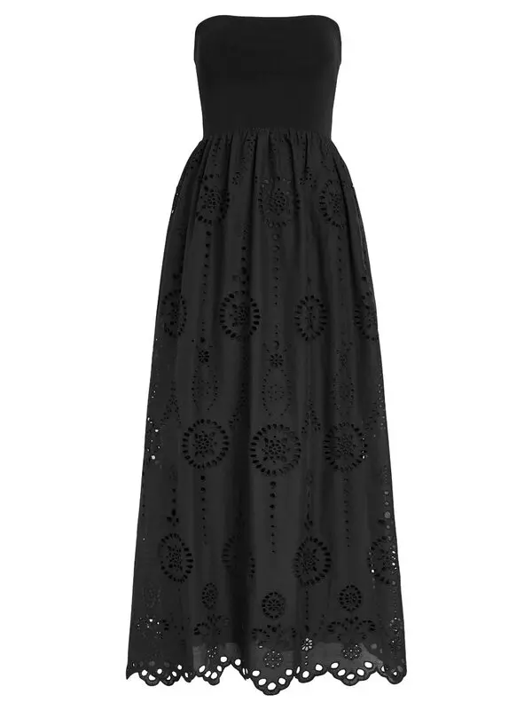 Matteau Strapless Broderie Anglaise Cotton Midi Dress - Black
