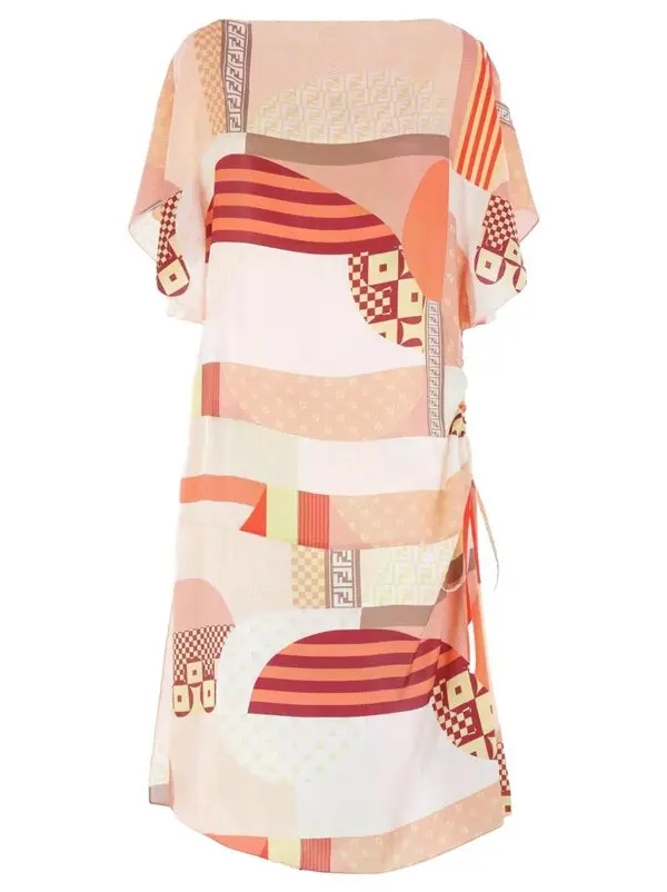 Fendi Abstract-print Mini Dress - Neutrals
