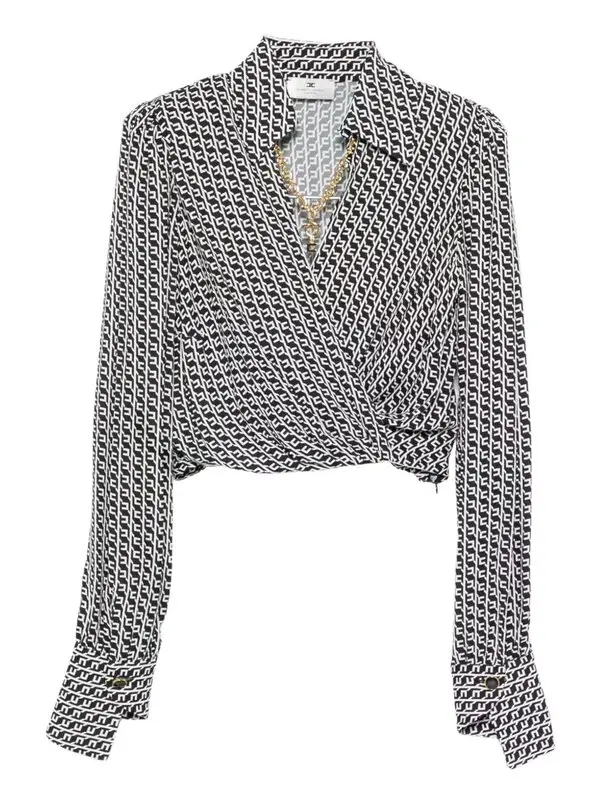 Elisabetta Franchi Geometric-print Wrap Top - Black