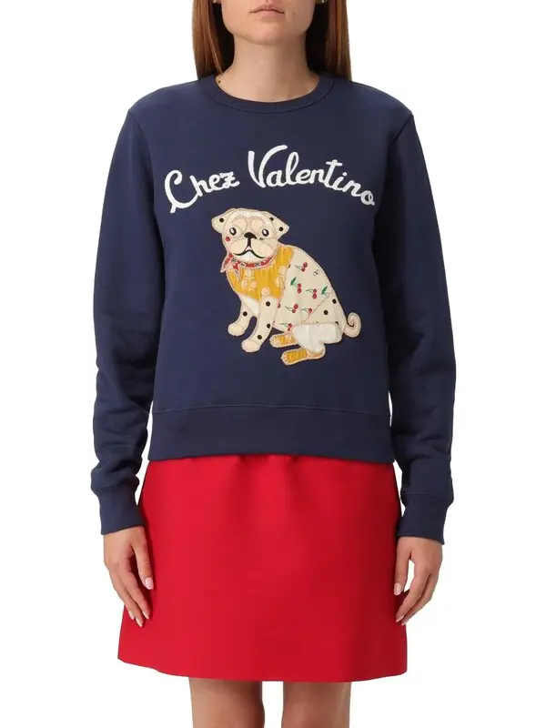 Valentino Garavani Sweatshirt With Embroidered Dog And Cherry Detail - Blue