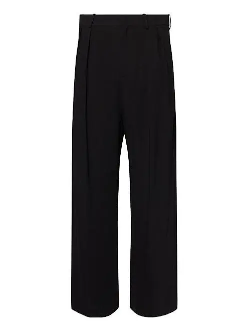 Loewe Pleated Wide-leg Stretch-woven Trousers - Black