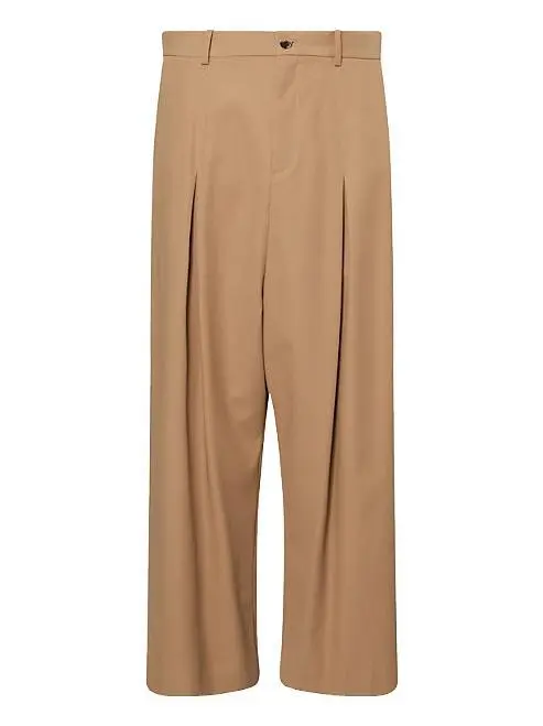 Loewe Pleated Wide-leg Cotton-poplin Trousers - Beige