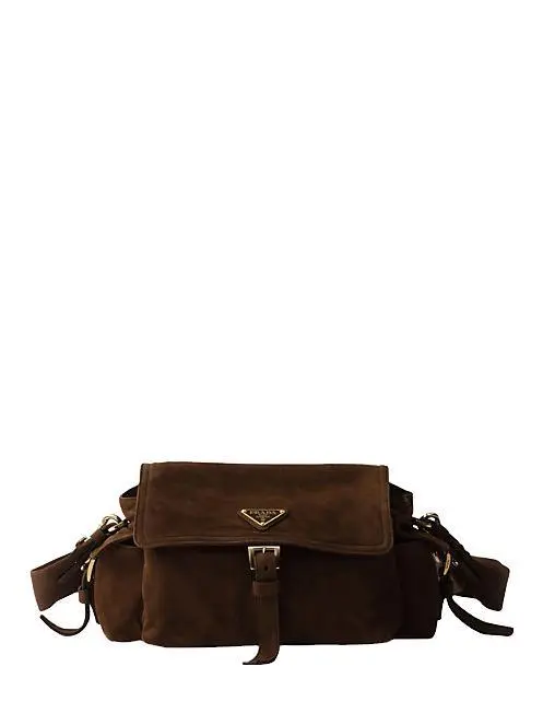 Prada Medium Suede Shoulder Bag - Brown