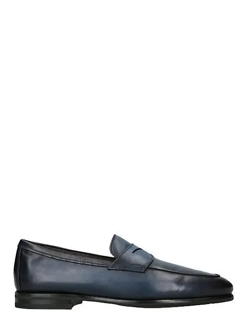 Santoni Carlo Leather Penny Loafers - Navy