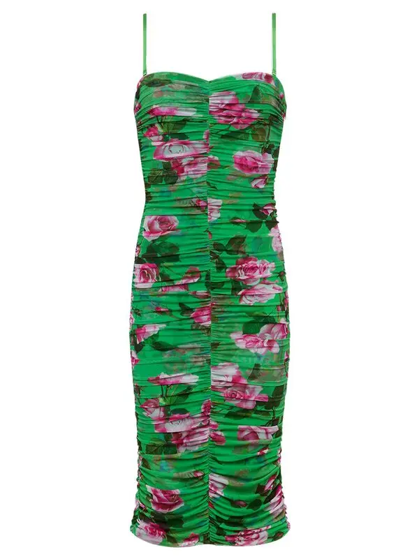L'Agence Caprice Strapless Midi Dress - Green Multi Large Santa Fe Ros