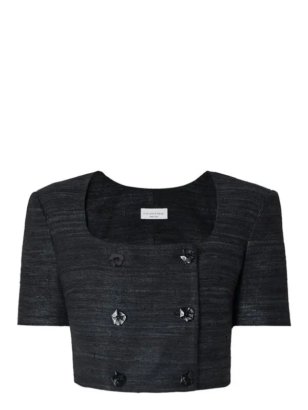 VIOLANTE NESSI Vittoria Cropped Silk-tweed Top - Black