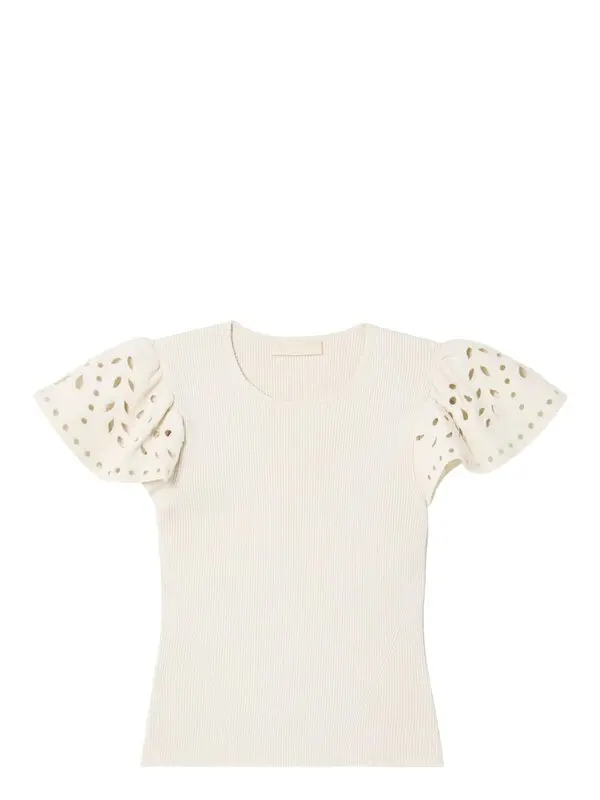 Ulla Johnson Edith Embroidered Ribbed-knit Top - Gold