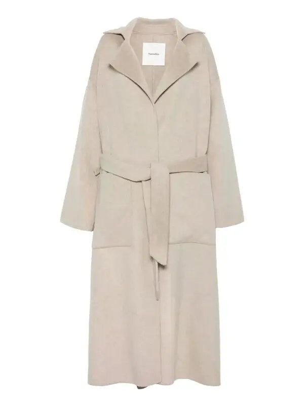 Nanushka Wool-silk Belted Coat - Neutrals