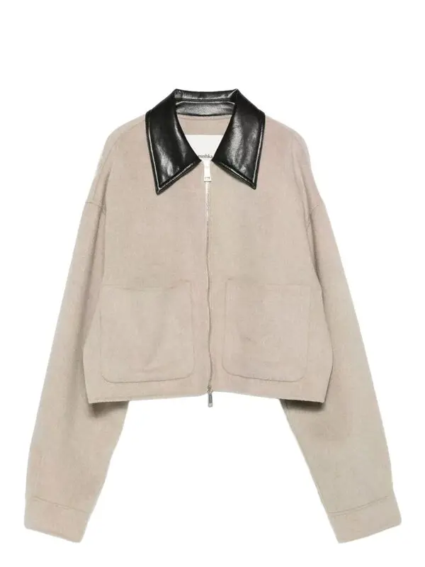 Nanushka Leather-collar Zip-up Jacket - Neutrals