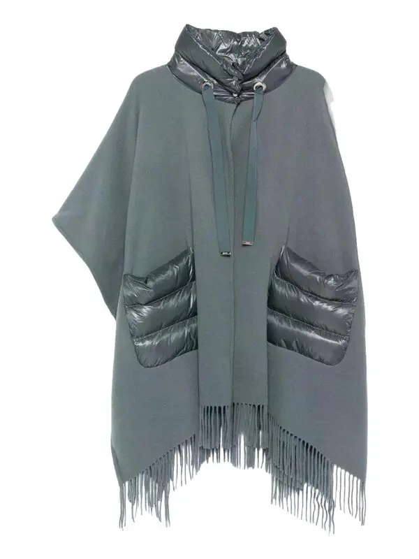 Herno Quilted-pocket Fringed Poncho - Blue