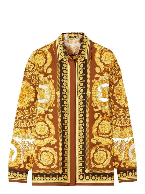 Versace Printed Silk-twill Shirt - Yellow