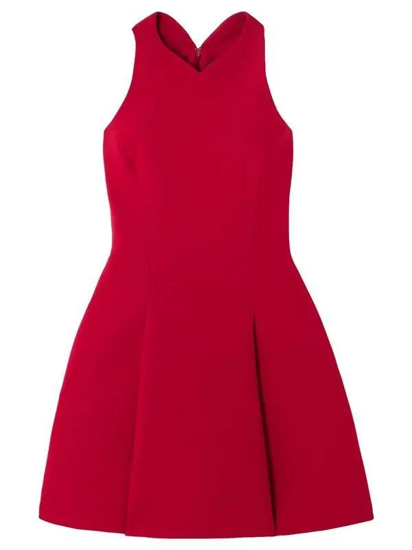 Versace Pleated Wool-blend Mini Dress - Red