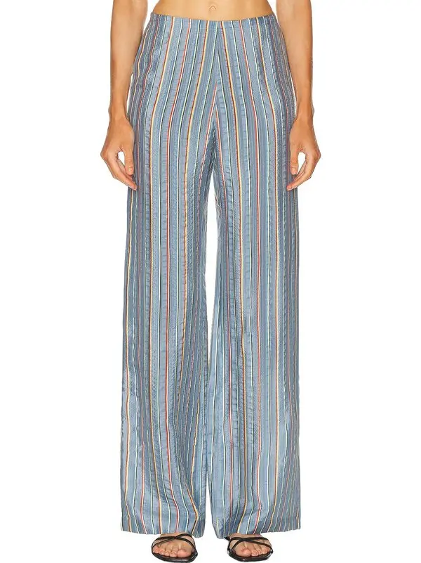 THE ELDER STATESMAN Striped Zip Pant - Dusty Blue