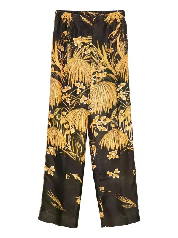 F.R.S FOR RESTLESS SLEEPERS Floral-print Silk Trousers - Black