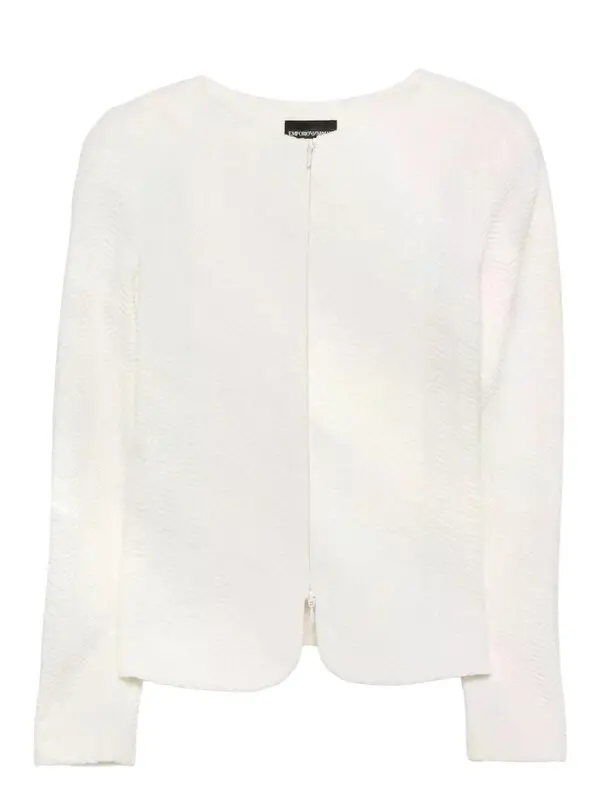 Emporio Armani Herringbone Zip-up Jacket - White