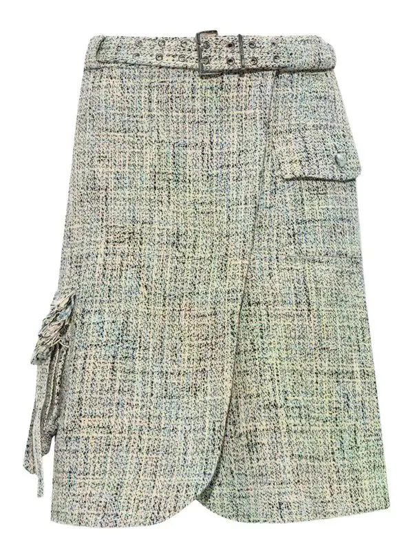 GANNI Tweed Mini Skirt With Belt - Neutrals
