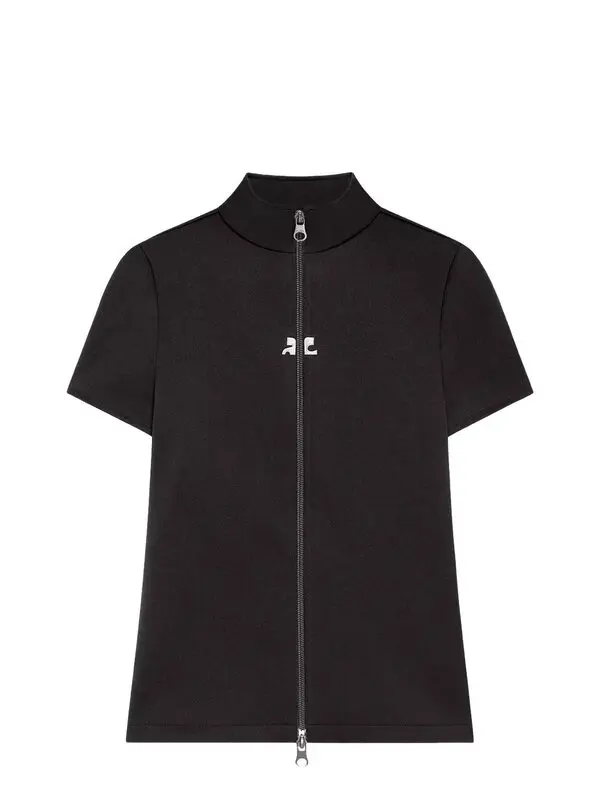 COURREGES Zip-up Short-sleeve Top - Black