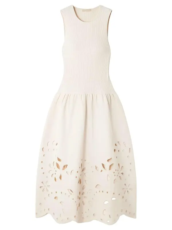 Ulla Johnson Ribbed-knit And Broderie Anglaise Jersey Midi Dress - Cream