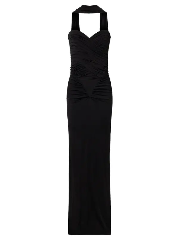 THE NEW ARRIVALS ILKYAZ OZEL Samsara Strapless Gathered Stretch-satin Gown - Black