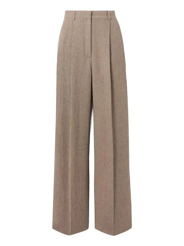 Loro Piana Kurt Pleated Linen Wide-leg Pants - Brown