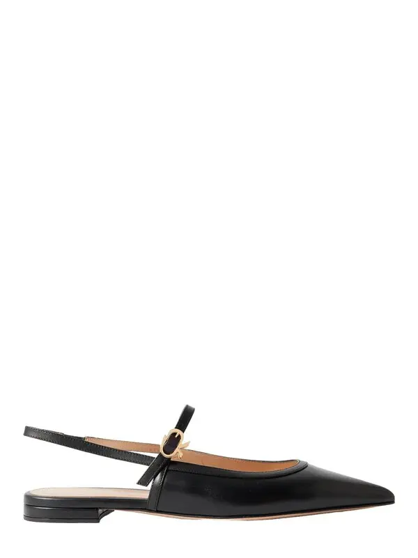 GIANVITO ROSSI Leather Point-toe Mary Jane Slingback Flats - Black