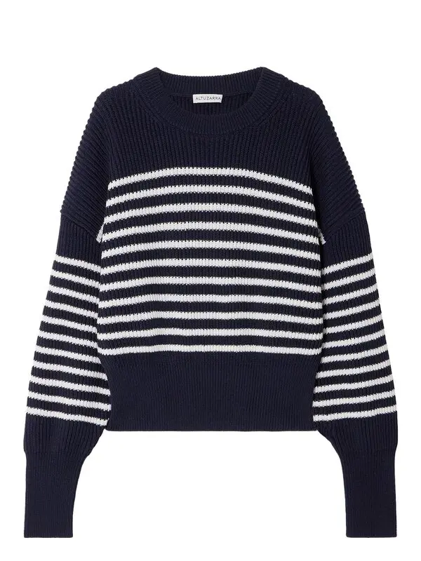 Altuzarra Striped Ribbed Cotton Sweater - Blue