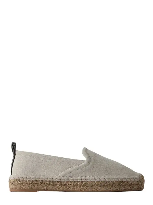 Brunello Cucinelli Bead-embellished Suede Espadrilles - Gray