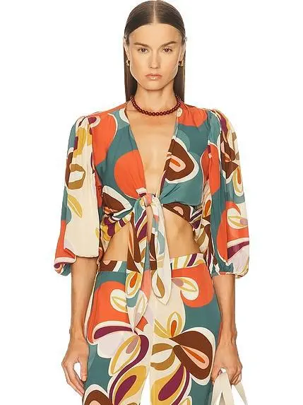 ADRIANA DEGREAS Organic Floral Puff Sleeve Blouse - Unique