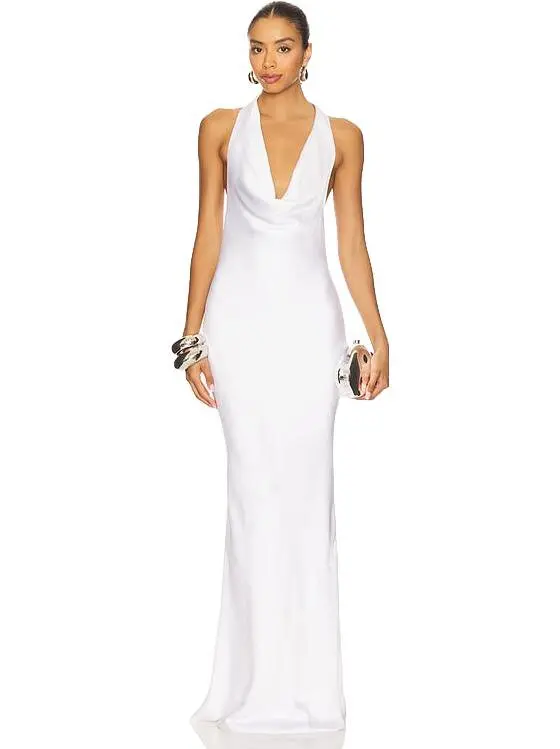 Norma Kamali Halter Drape Bias Gown - Snow White