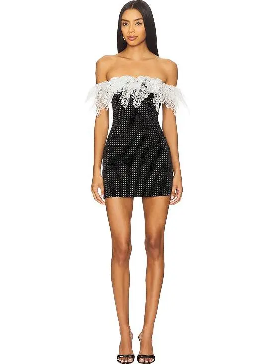 Prabal Gurung Off-shoulder Lace Trim Mini Dress - Black & Grey