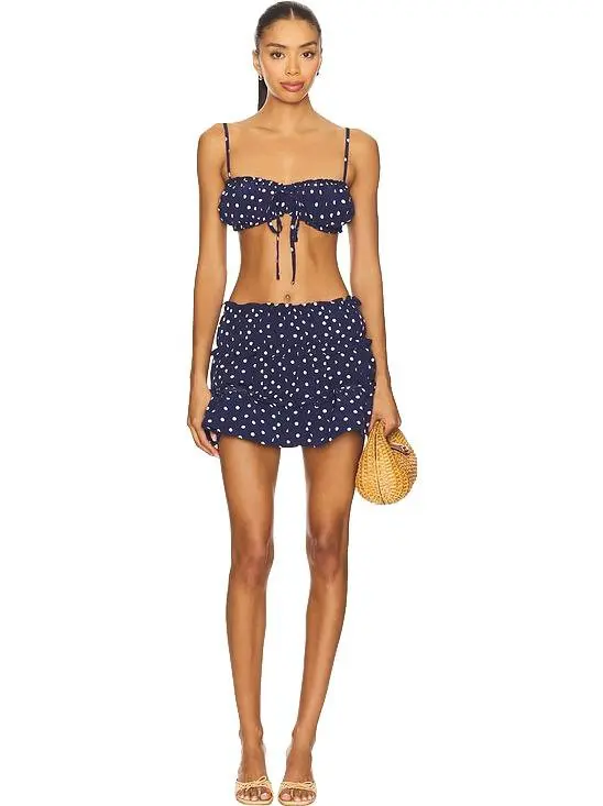 MORE TO COME Mini Skirt Set - Navy Polka Dot