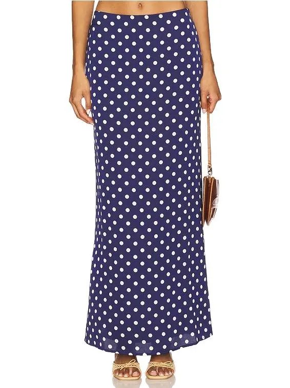 MORE TO COME Annie Maxi Skirt - Navy Polka Dot